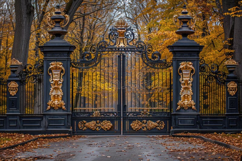 A Picture of a Black Gate with a Golden Gate Handle Stock Image - Image ...
