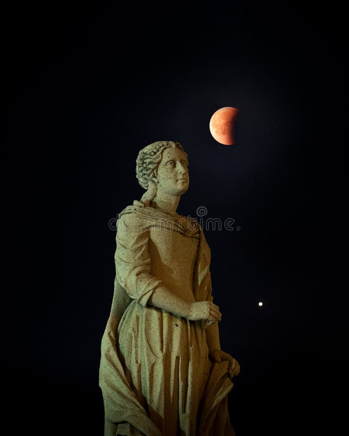Moon, Mars & the Statue of the Saint Stock Image - Image of moon ...