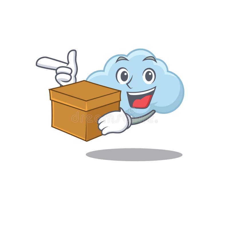 An Picture of Blue Cloud Cartoon Design Concept Holding a Box Stock ...