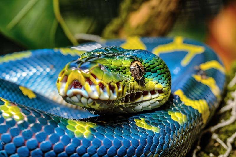 A Picture of an Blue and Green Python, High Quality, High Resolution Stock Illustration ...