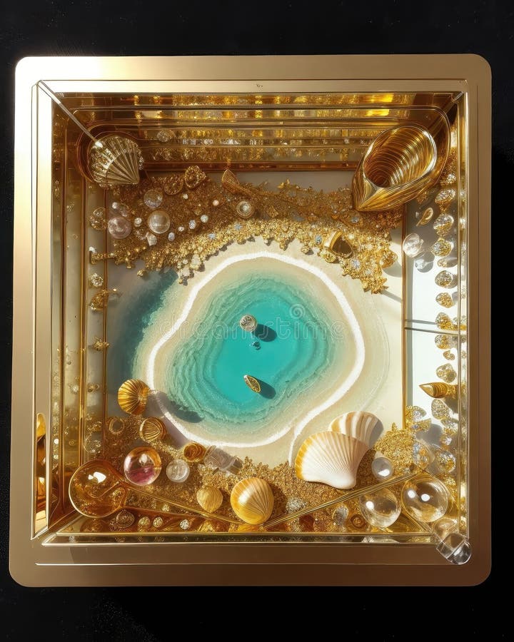 A Picture of a Blue Lagoon Surrounded by Shells Stock Illustration ...