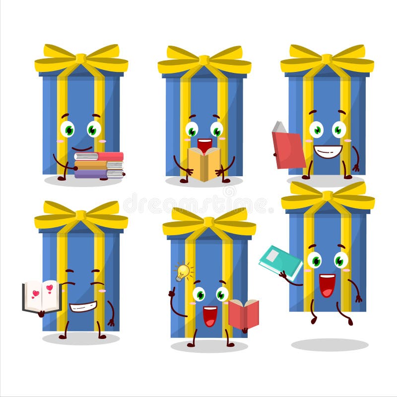 A Picture of Blue Long Gift Box Cartoon Character Concept Reading an ...