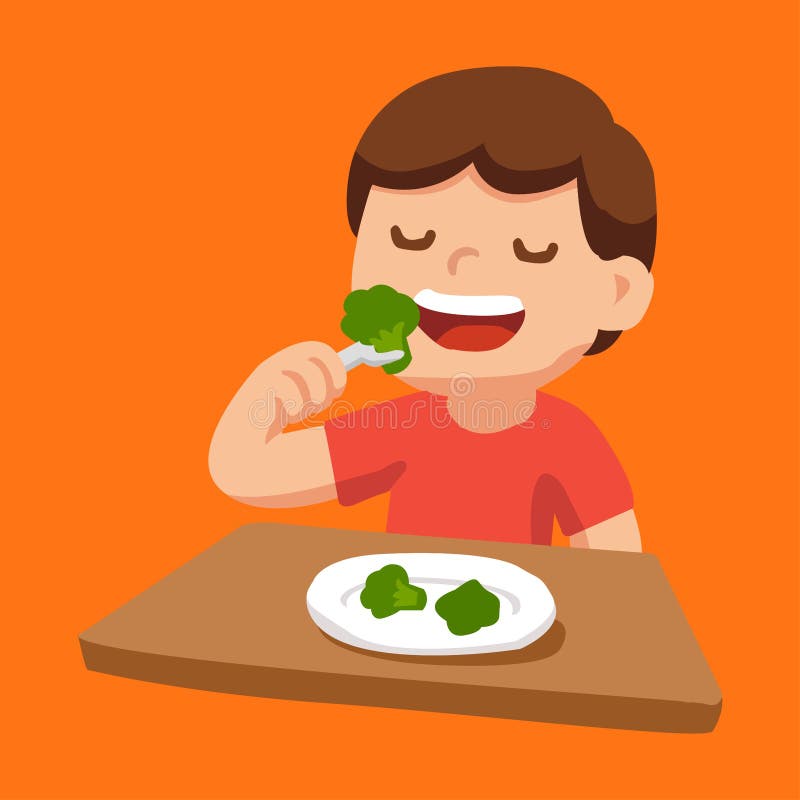 Picture of a Boy Eating Broccoli. Vector Illustration Stock ...