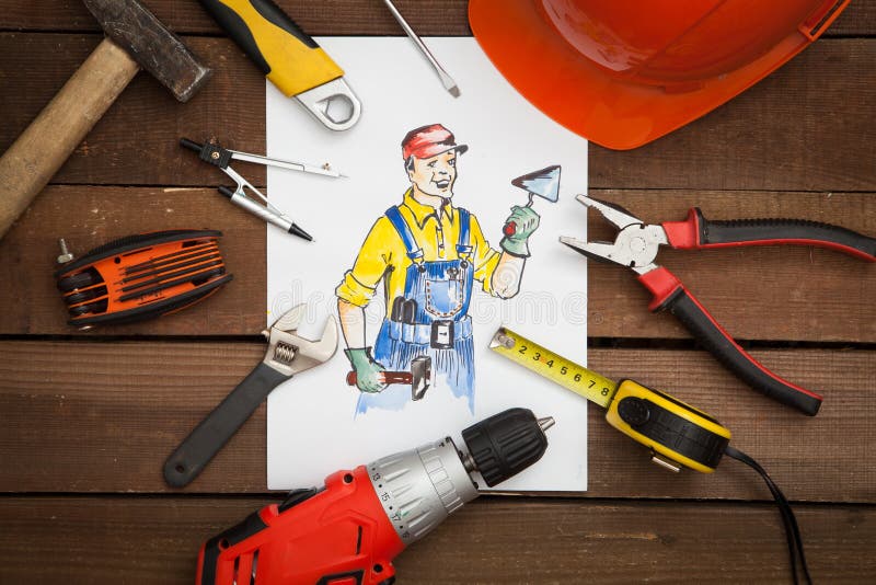 Picture of Builder with Tools. Stock Photo - Image of helmet, building ...