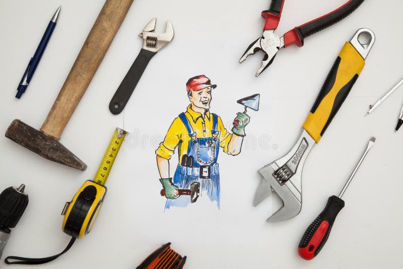 Picture of Builder with Tools. Stock Image - Image of builder ...