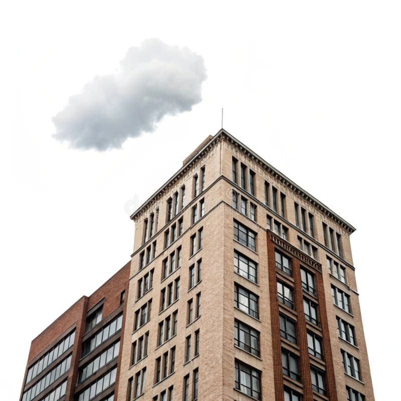 Picture of a Building with a Cloud Isolated on White Background Stock ...