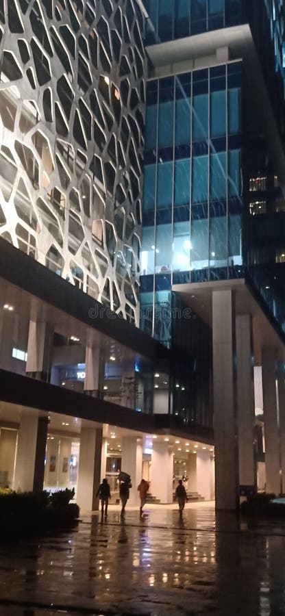 A Picture of a Building Taken at Night Stock Photo - Image of night ...