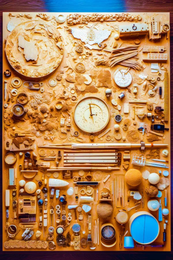 Picture of Bunch of Different Things on Wall with Clock on it ...