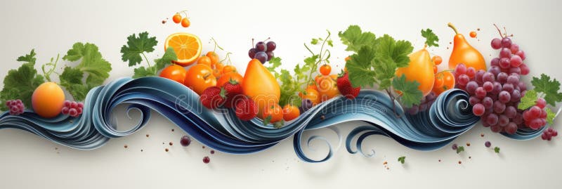 A Picture of a Bunch of Fruit on a Wave, AI Stock Illustration ...