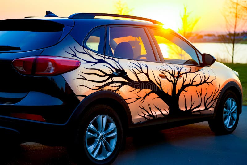 Picture of Car with Tree Painted on it& X27;s Side. Generative AI Stock ...