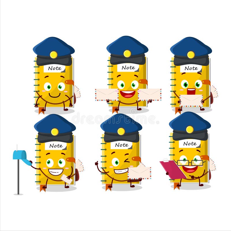 A Picture of Cheerful Note Book Postman Cartoon Design Concept Stock ...