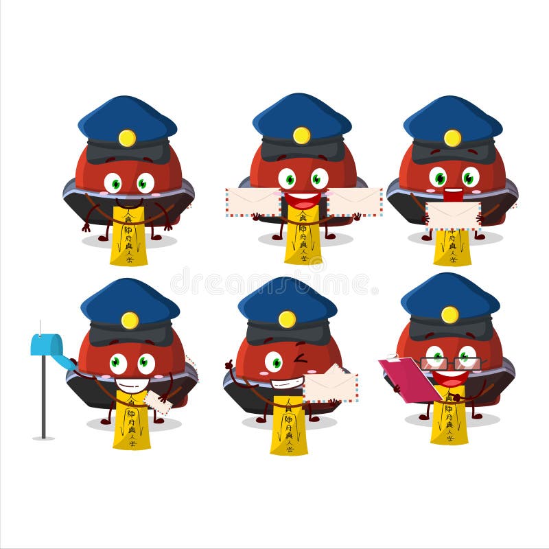 A Picture of Cheerful Red Vampire Hat Postman Cartoon Design Concept ...