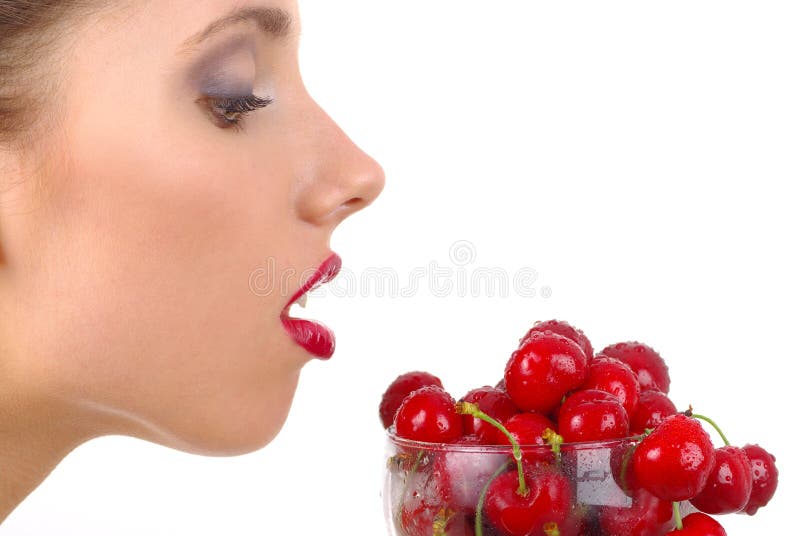 Cherry, lips and tongue stock photo. Image of gloss, fruit - 7161576