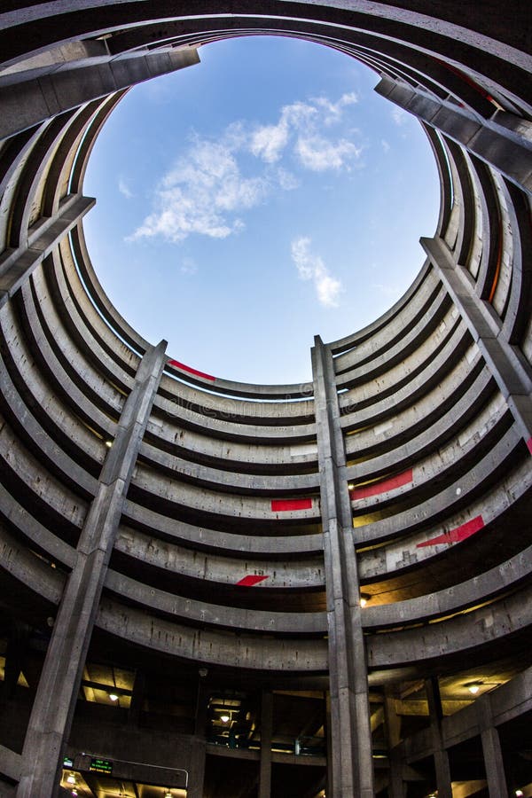 Circle Ramp Inside a Parking Garage Stock Image - Image of black, steel ...