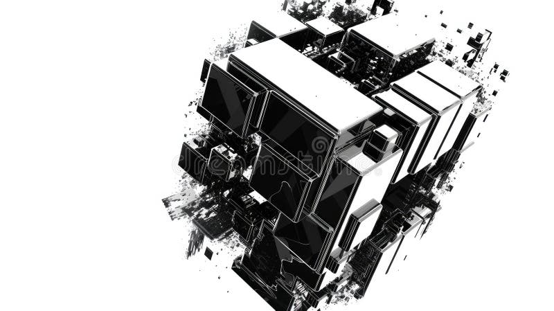 Picture of Complex Black Square Shape Cube in a Monochrome Glitch Style ...
