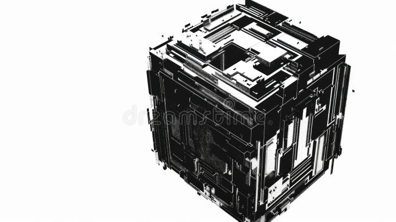Picture of Complex Black Square Shape Cube in a Monochrome Glitch Style ...