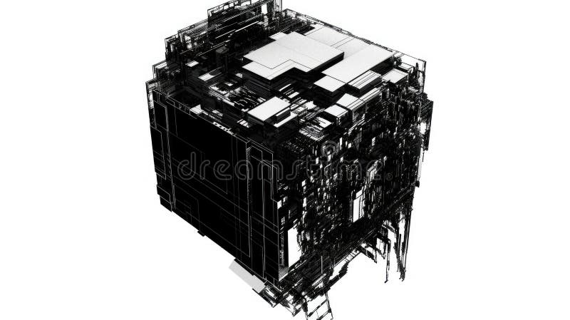 Picture of Complex Black Square Shape Cube in a Monochrome Glitch Style ...