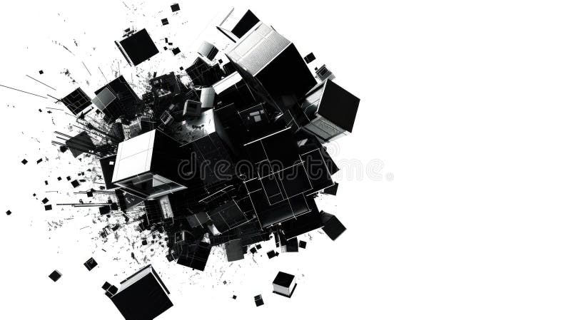 Picture of Complex Black Square Shape Cube in a Monochrome Glitch Style ...