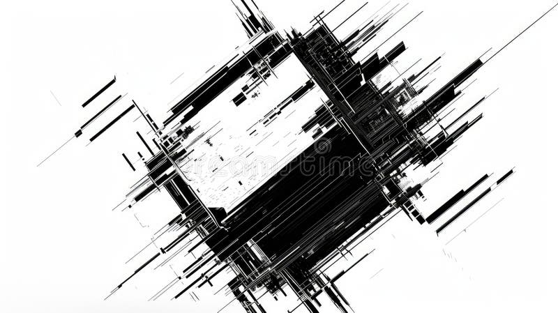 Picture of Complex Black Square Shape Cube in a Monochrome Glitch Style ...