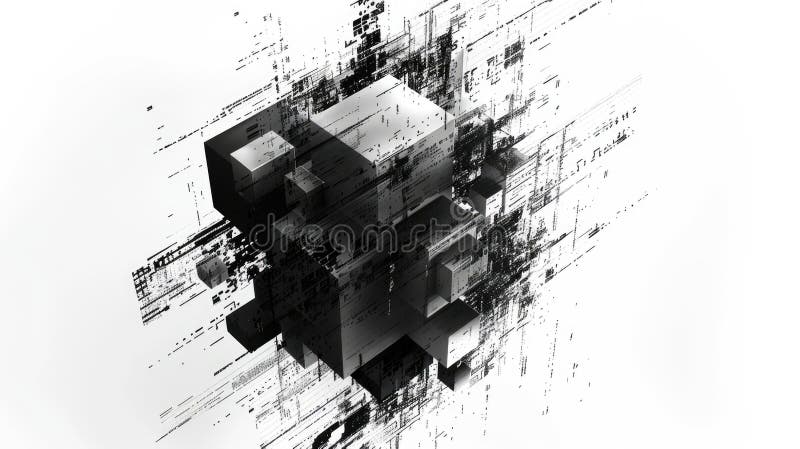 Picture of Complex Black Square Shape Cube in a Monochrome Glitch Style ...