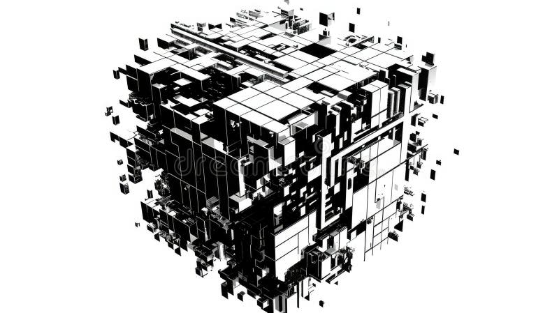 Picture of Complex Black Square Shape Cube in a Monochrome Glitch Style ...