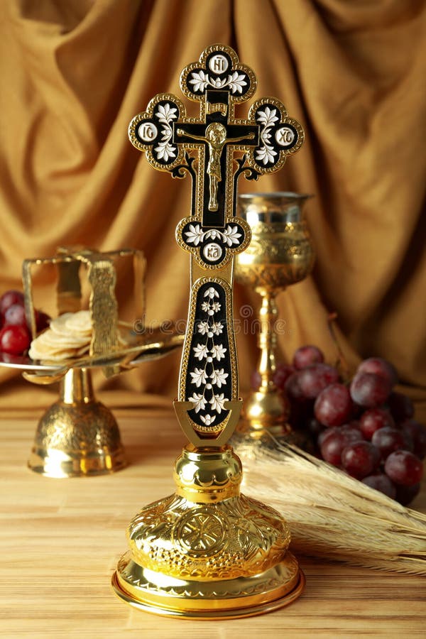Concept or Composition of Eucharist on Wooden Table Stock Photo - Image ...
