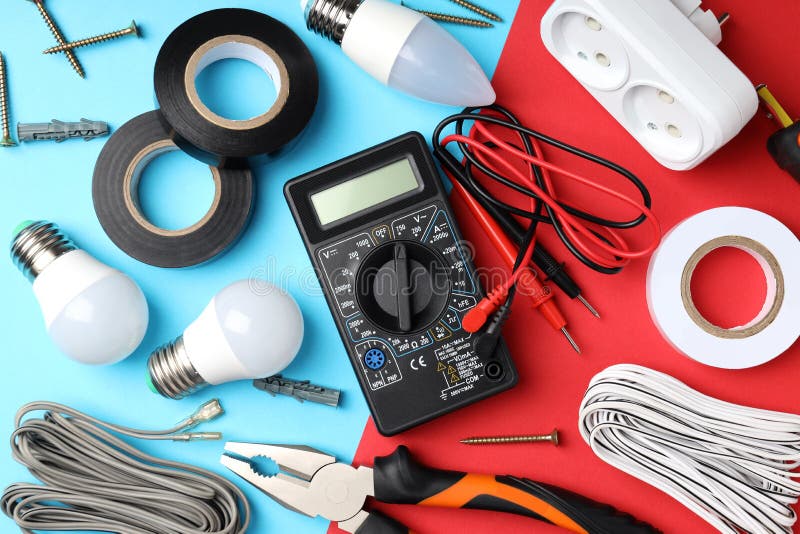 Concept of Electrician or Electrical Tools, Top View Stock Image ...