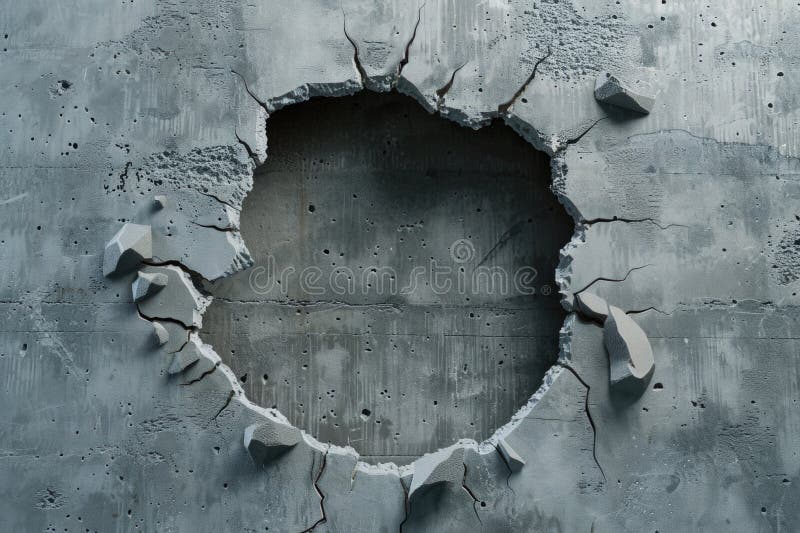 A Picture of a Concrete Wall with a Hole in it Stock Photo - Image of ...
