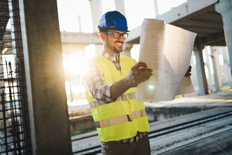Picture of Construction Site Engineer Looking at Plan Stock Image ...