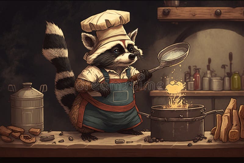 A Picture of a Cook S Raccoon in the Kitchen. Generative AI Stock ...