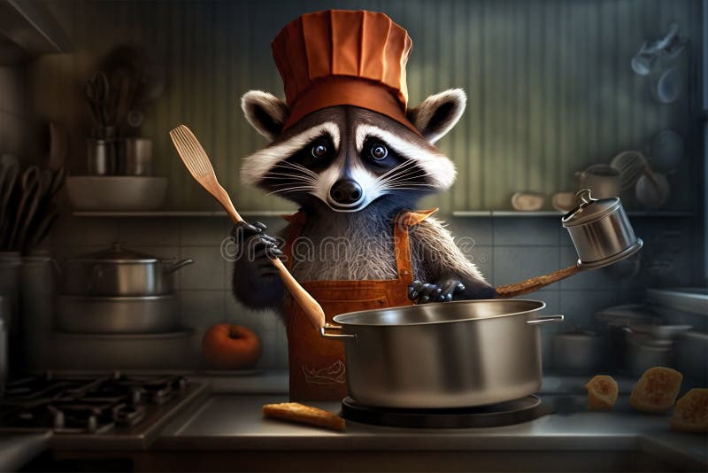 A Picture of a Cook S Raccoon in the Kitchen. Generative AI Stock ...