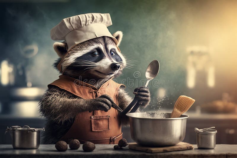 A Picture of a Cook S Raccoon in the Kitchen. Generative AI Stock ...
