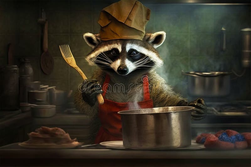 A Picture of a Cook S Raccoon in the Kitchen. Generative AI Stock ...