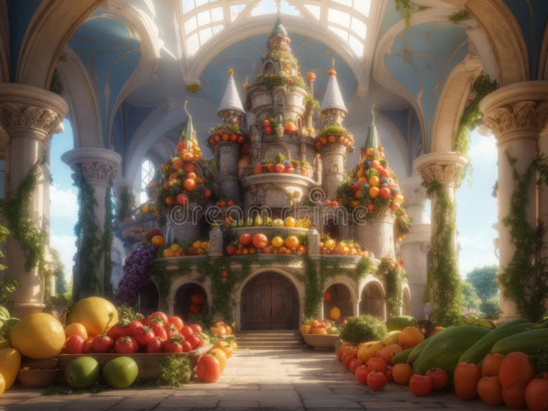 Cornucopia of Fruit and Vegetable Palace Art Stock Illustration ...