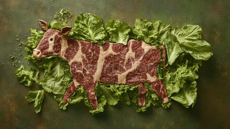 A Picture of a Cow Made Out of Meat and Lettuce, AI Stock Image - Image ...