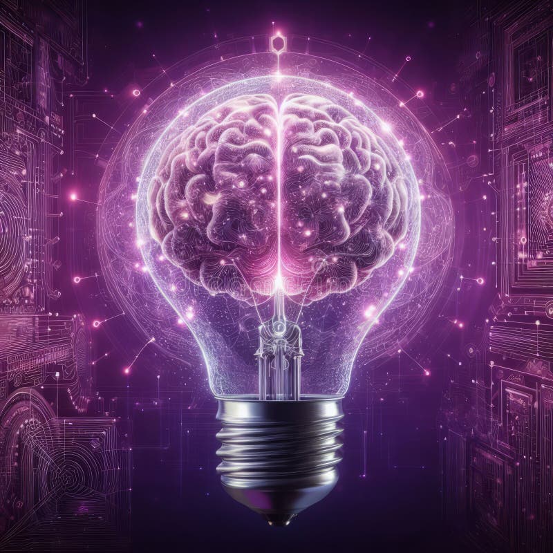 Creative Idea Concept with Bulb Future Technology and Brain Stock ...