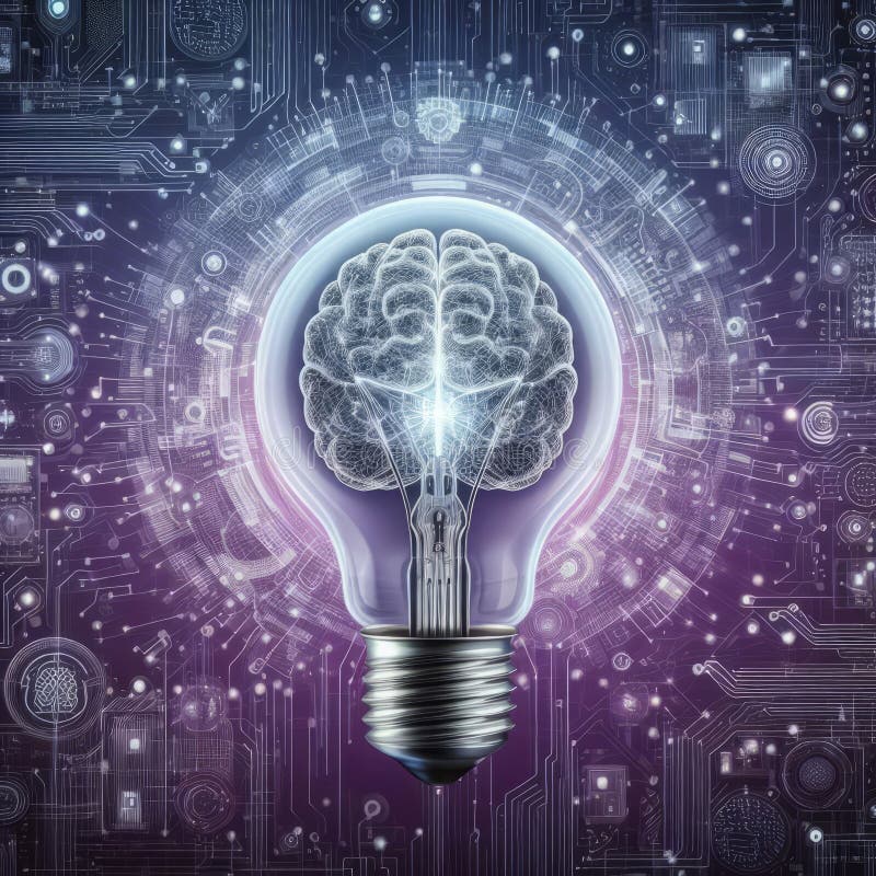 Creative Idea Concept with Bulb Future Technology and Brain Stock ...