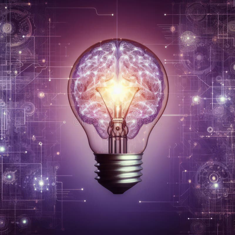 Creative Idea Concept with Bulb Future Technology and Brain Stock ...
