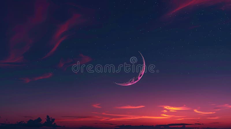 The Picture of the Crescent Moon in the Clear Blue Sky Also with Cloud ...