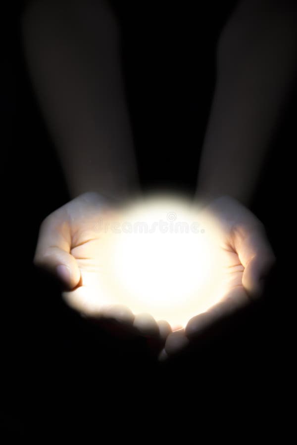 Cupped Hands Holding a Glowing Light Stock Image - Image of light ...