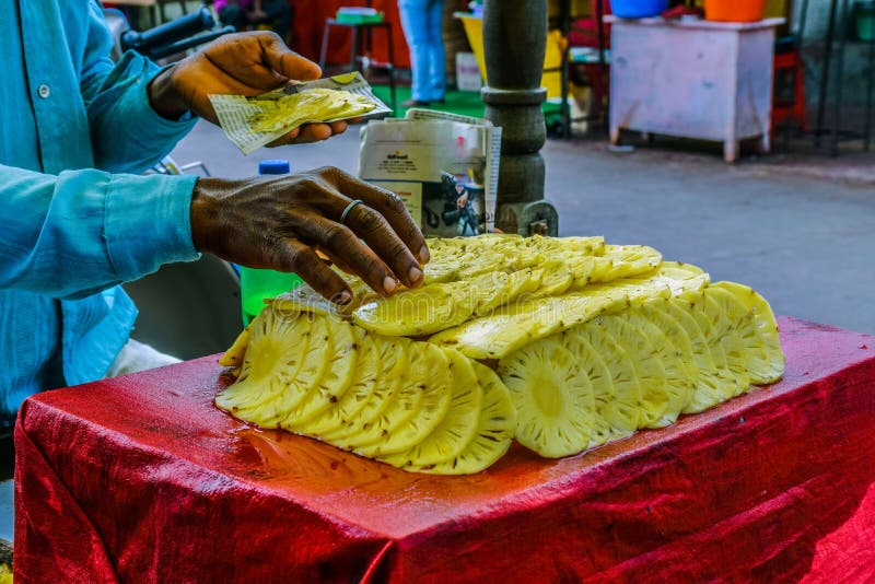 Picture of Cut and Processed Pineapple Fruit Sold on Street of India ...