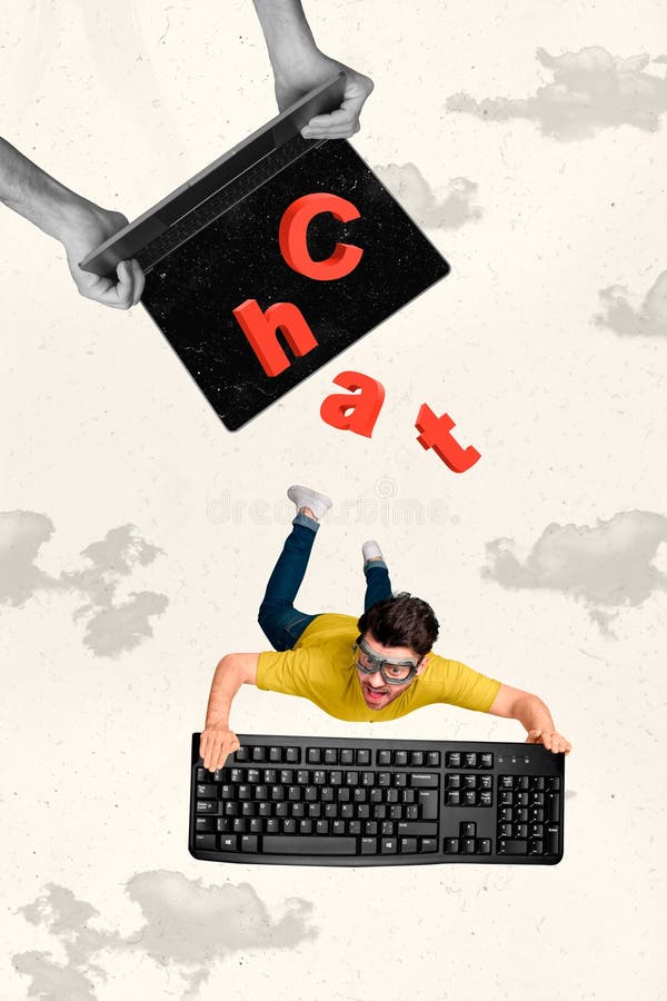 Composite Collage Picture Image of Two People Communicate Online ...