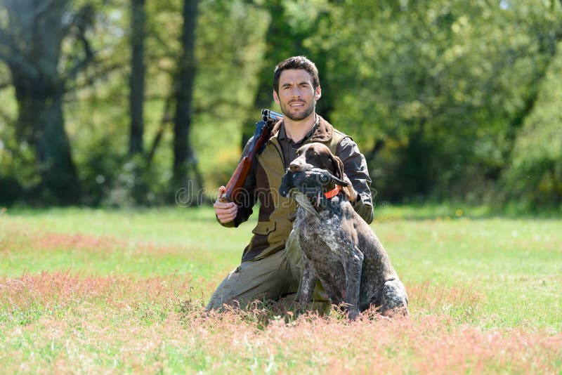 Picture Dog and Hunter Waiting Stock Image - Image of laughing ...