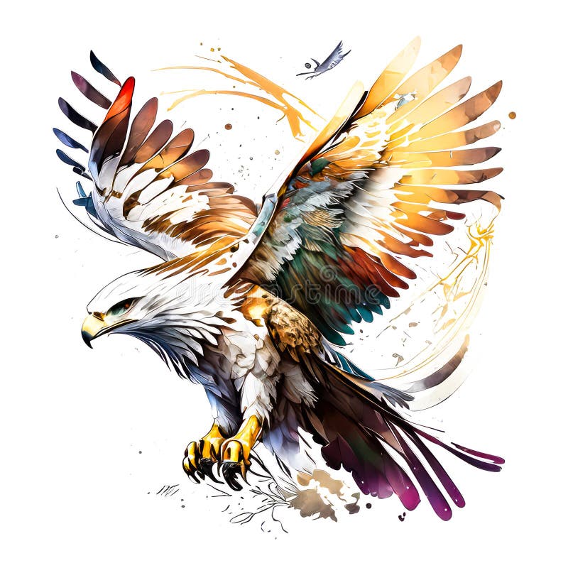 Drawn Ink Art of Eagle Fly Background Wallpaper Stock Illustration ...