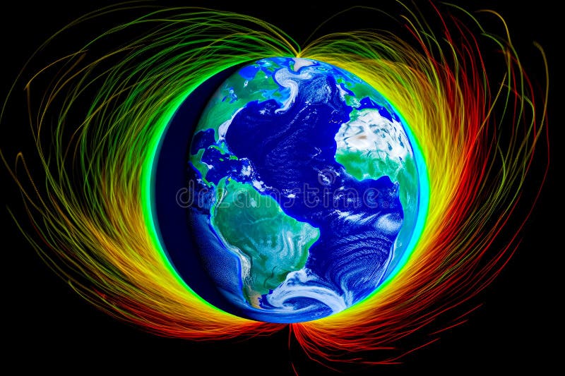 Picture of the Earth with Lot of Different Colored Lines Around it ...