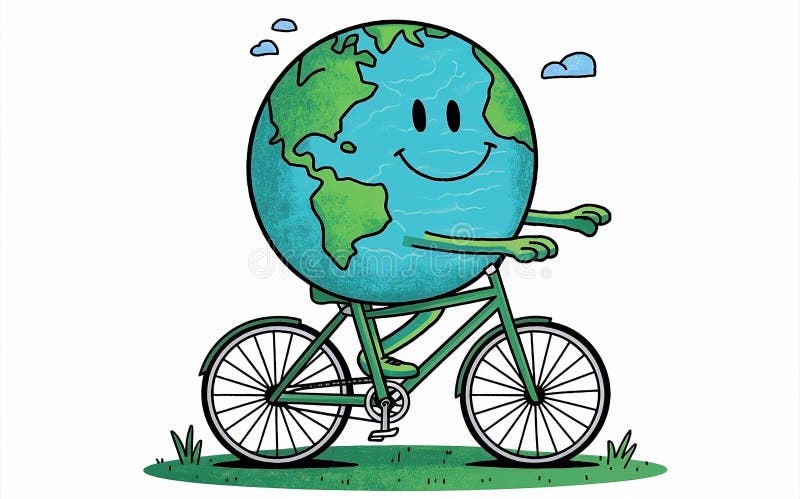 Picture of Earth Map Riding on Bicycle on White Background. Generative ...