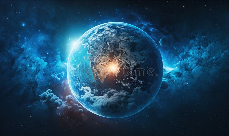 A Picture of the Earth in the Sky with Clouds and Stars Stock ...