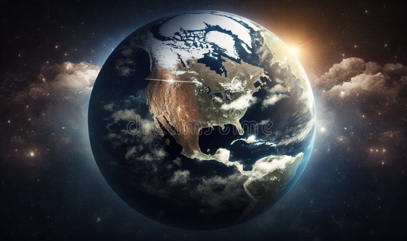 A Picture of the Earth from Space with Clouds and Stars Around it Stock ...