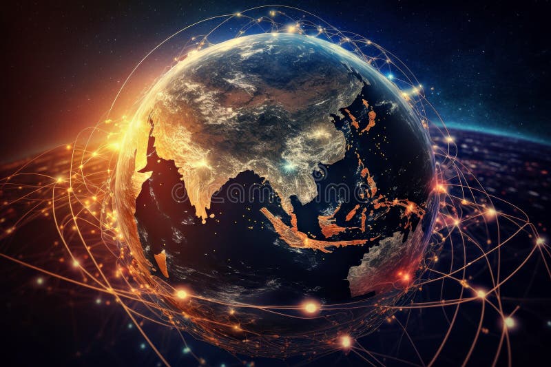 Picture of the Earth Surrounded by Connected Lines Generative AI Stock ...