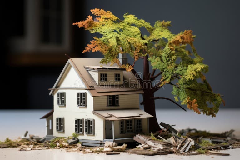 Picture of Fallen Miniature Tree on a Model House Stock Illustration ...